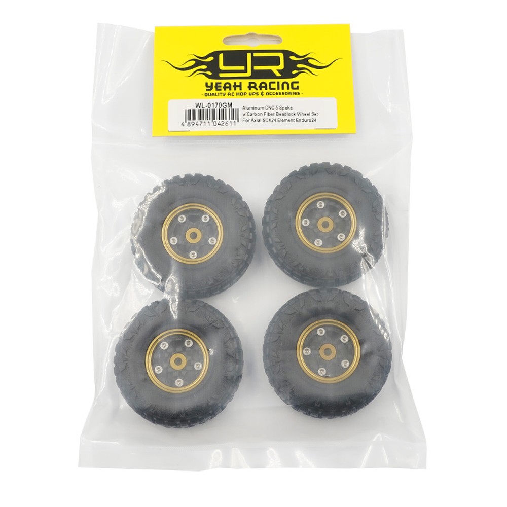 Yeah Racing Black/Gold Aluminum CNC 5 Spoke w/ Carbon Fiber Beadlock ...